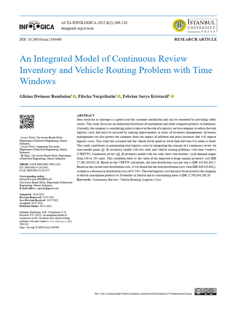 An Integrated Model of Continuous Review Inventory and Vehicle Routing Problem With Time Windows ...