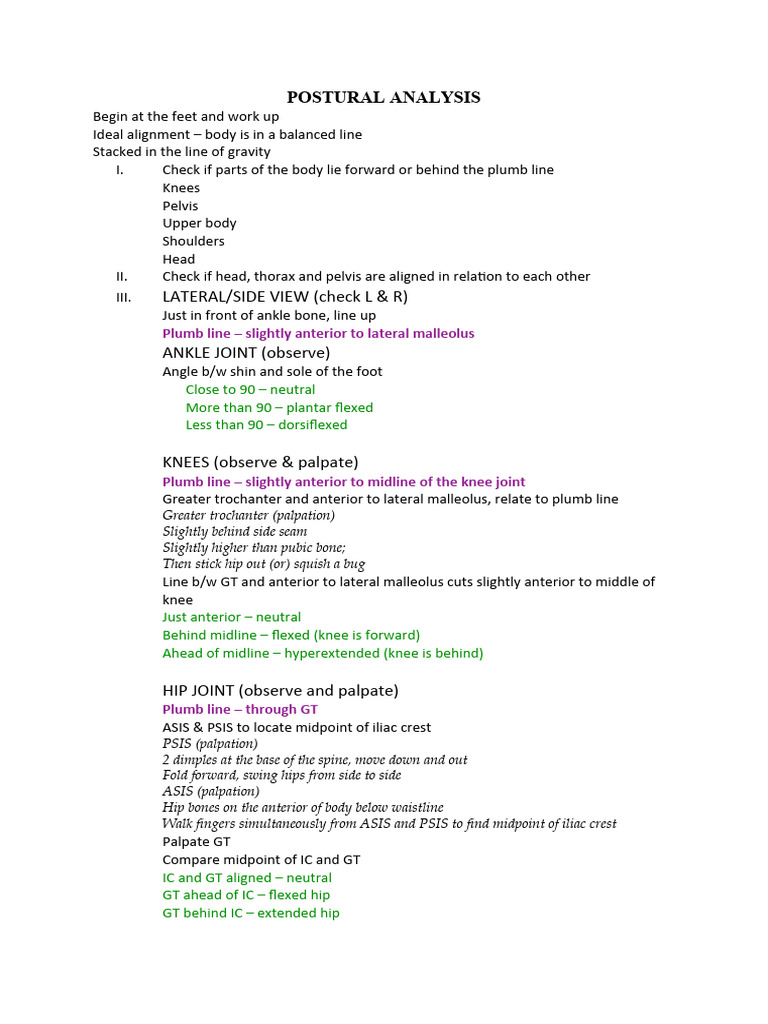 Postural Analysis Steps | PDF | Pelvis | Anatomical Terms Of Motion