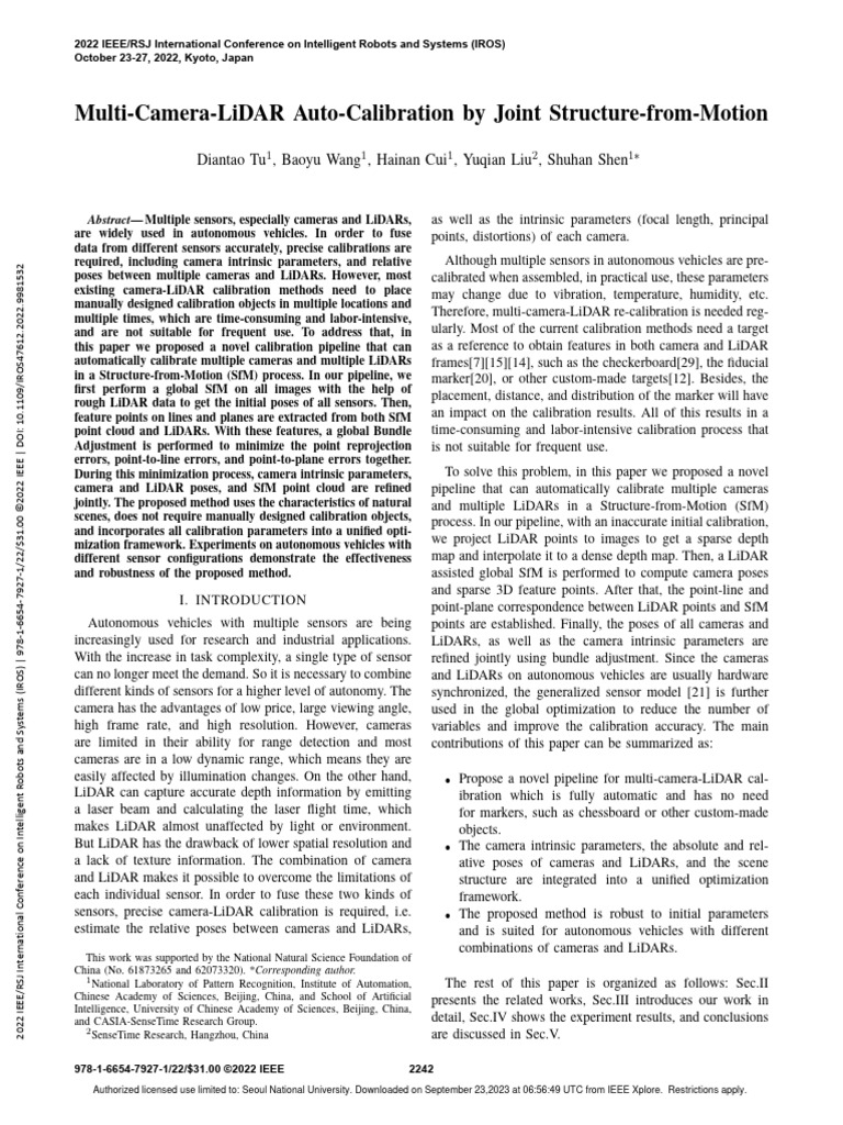 Multi Camera LiDAR - Auto Calibration - by - Joint - Structure From Motion | PDF | Lidar