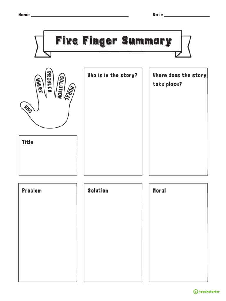 Five Finger Summary Graphic Organizer a Do Be Reader | PDF