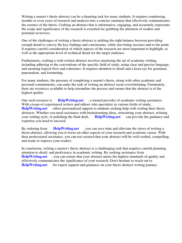 How To Write An Abstract Master Thesis | PDF | Thesis | Abstract (Summary)