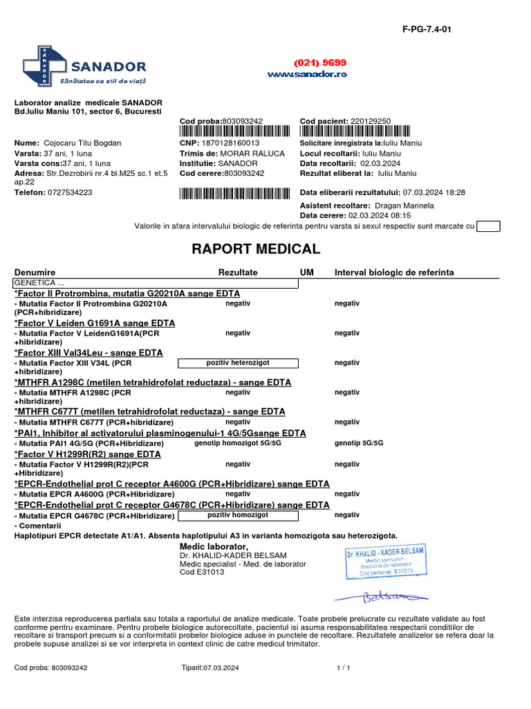 Raport Medical: Solicitare Inregistrata La | PDF