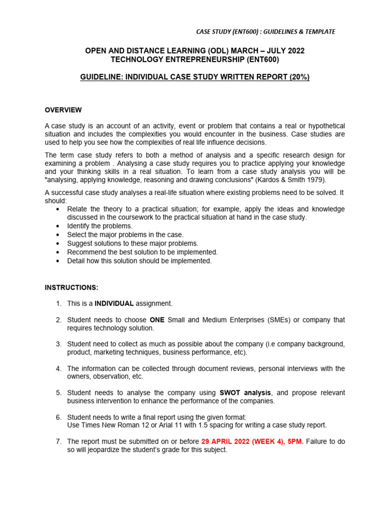 Ent600 - Case Study Guideline - March 2022 | PDF | Knowledge | Thought