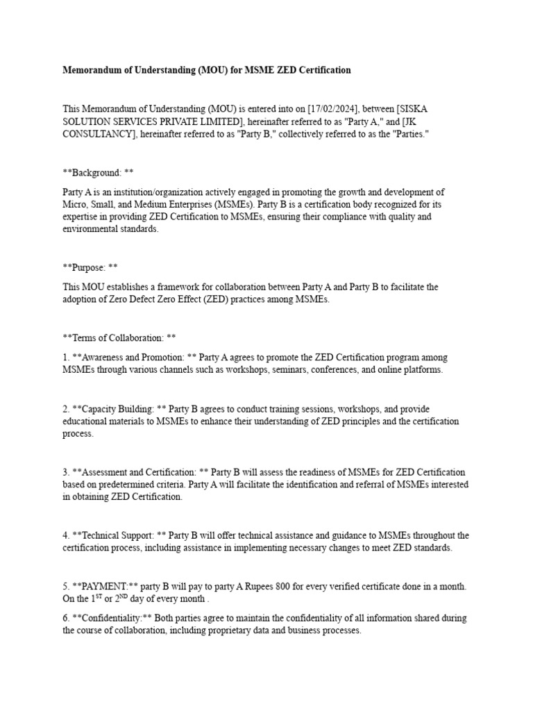 Memorandum of Understanding | PDF