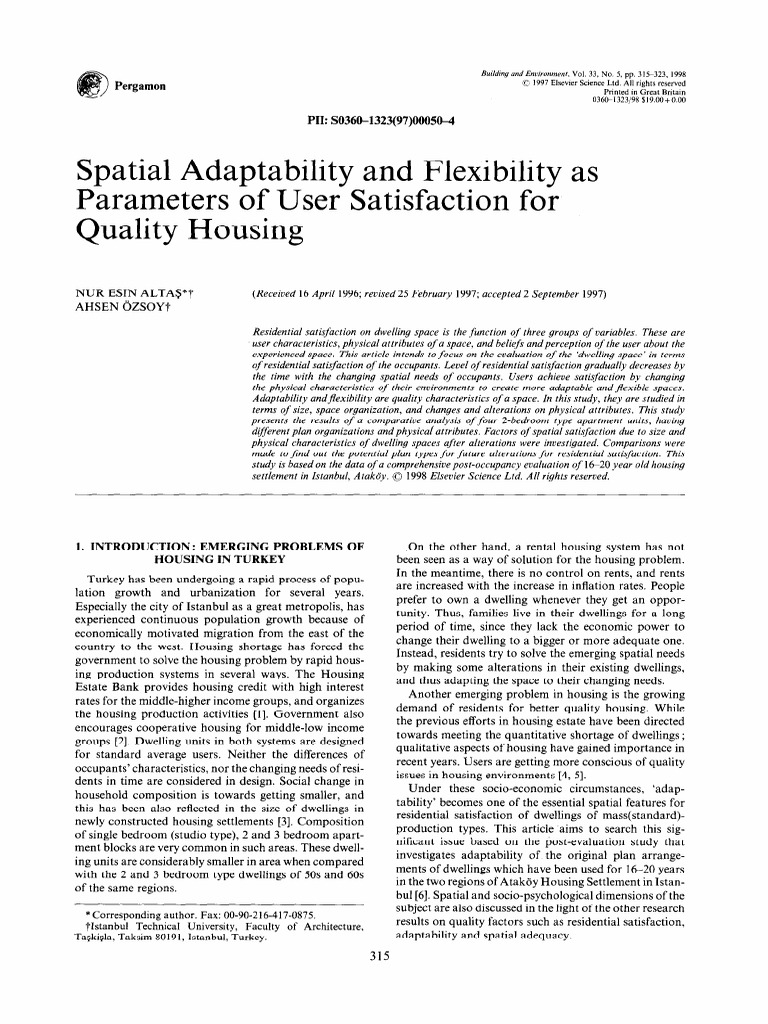 Spatial Adaptability and Flexibility As Parameters of User Satisfaction ...