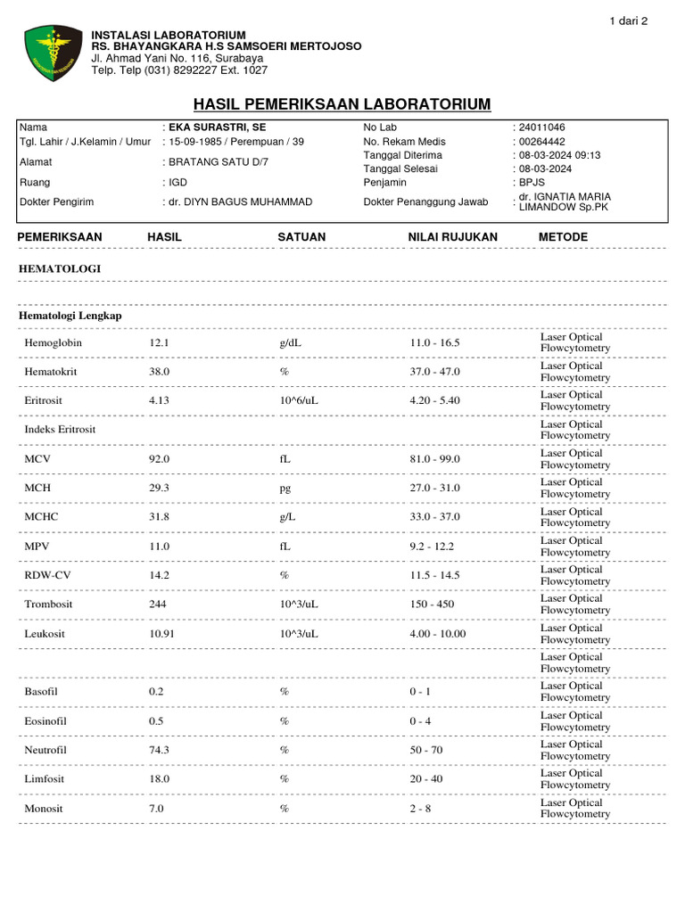 Hasil Lab Ny. Eka Surastri | PDF