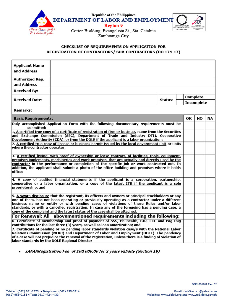 DO-174-17 Application Checklist | PDF | Finance & Money Management