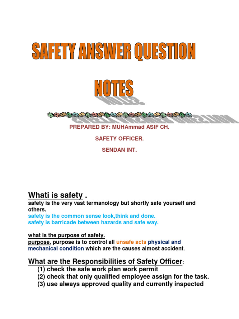 19 Safety Answer Question Notes | PDF