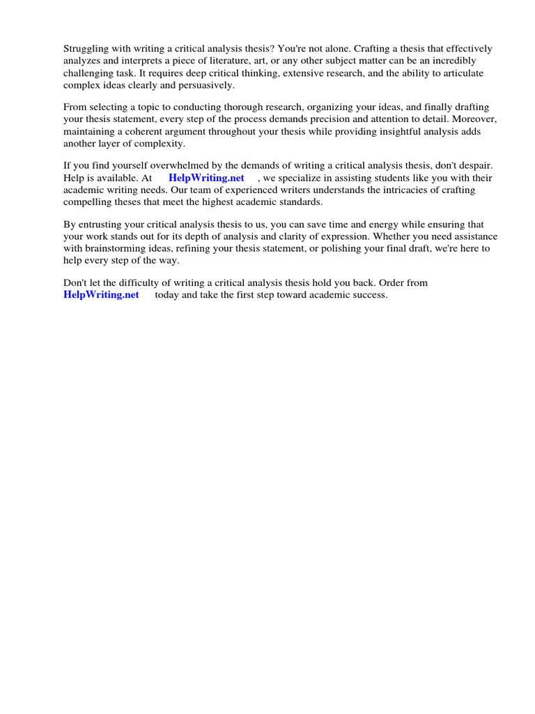 Writing A Critical Analysis Thesis | PDF | Essays | Critical Thinking