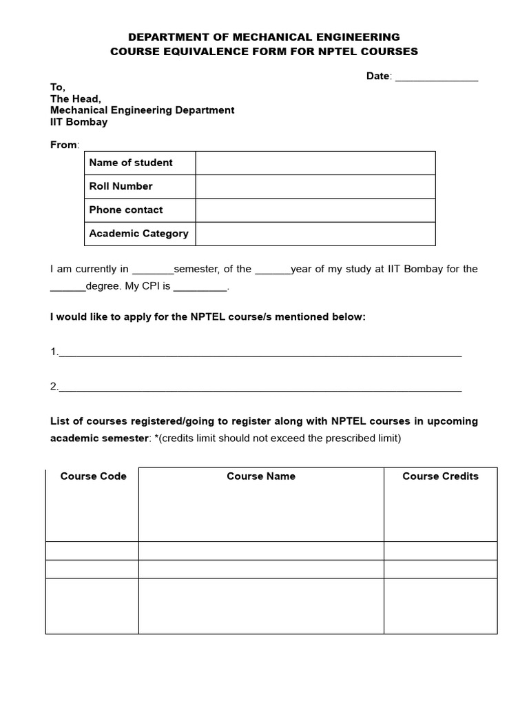 NPTEL Course Equivalence Form | PDF