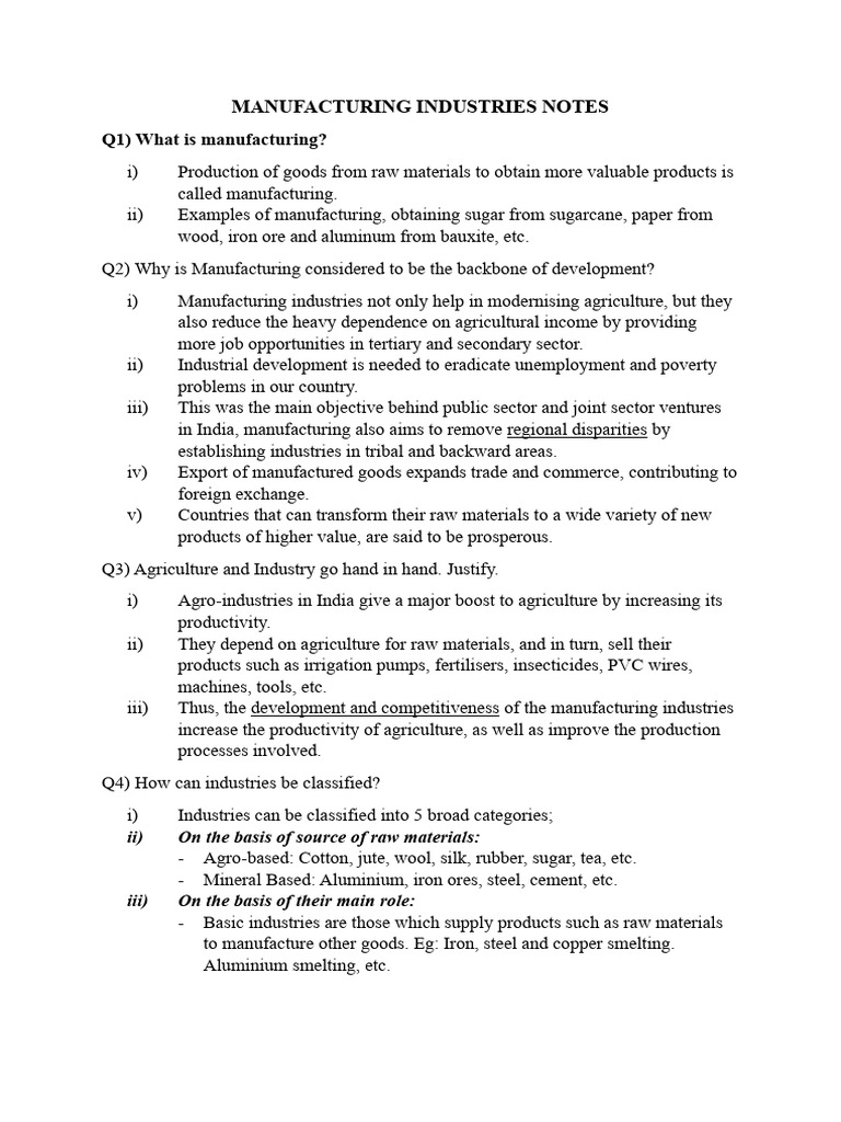 Manufacturing Industries Notes | PDF | Fertilizer | Textiles