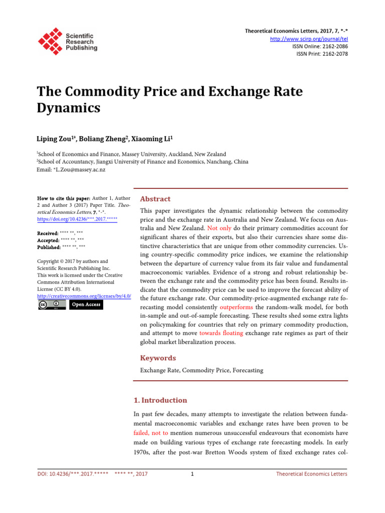 The Commodity Price and Exchange Rate Dynamics: Liping Zou, Boliang ...