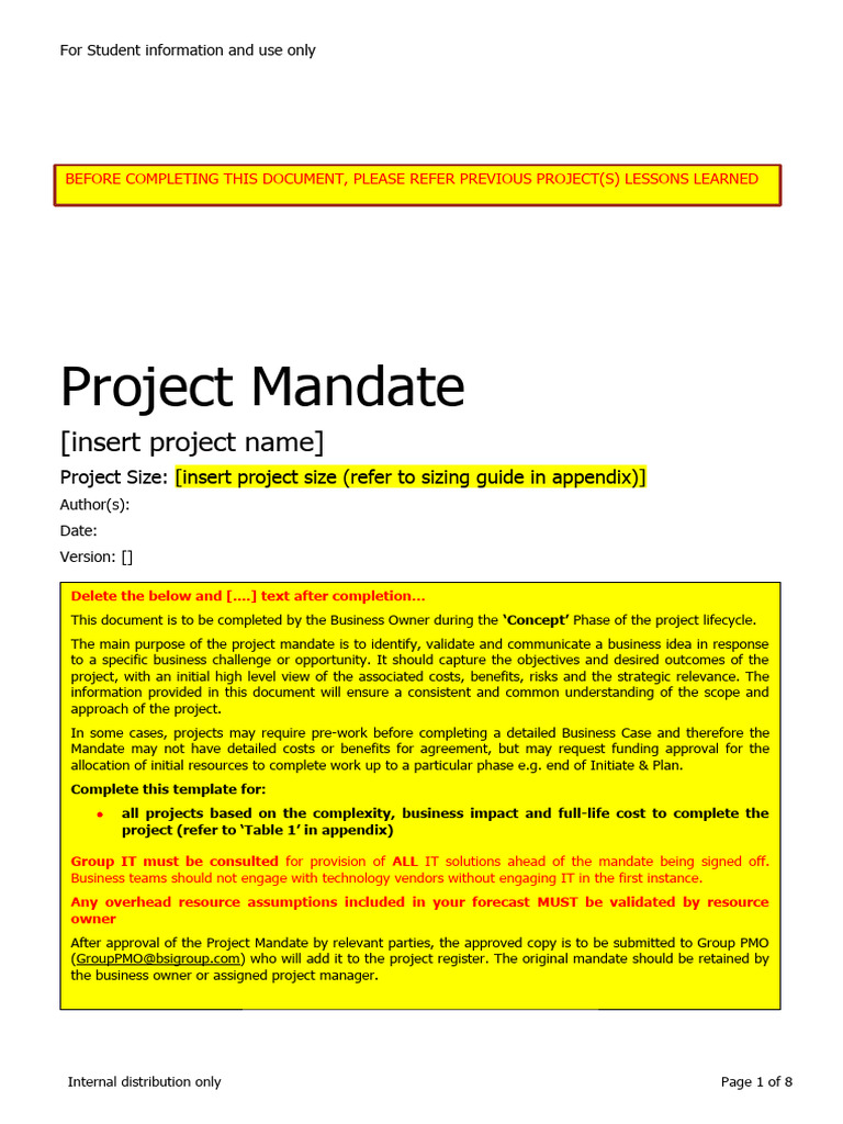 Project Mandate Template Guide | PDF | Life Cycle Assessment | Project ...