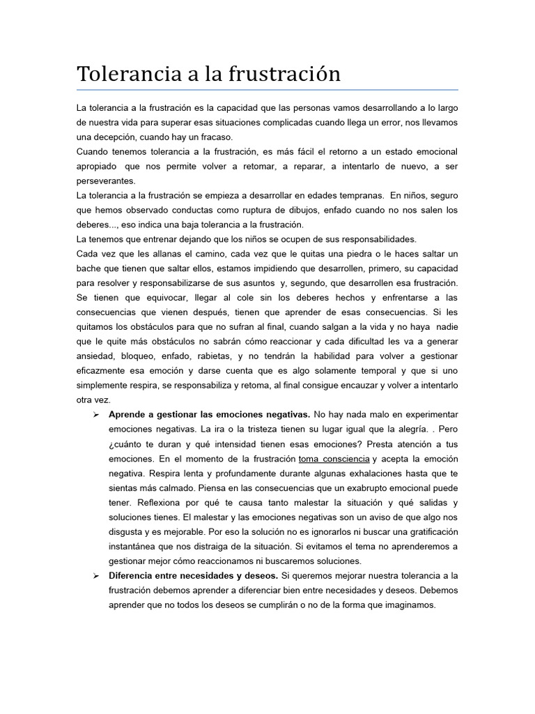 Tolerancia A La Frustración | PDF