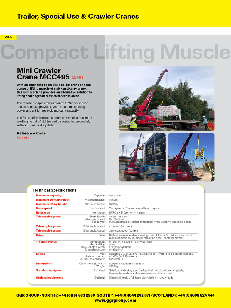 GGR Group MCC495 Crawler Crane Specification | PDF | Crane (Machine) | Manufactured Goods