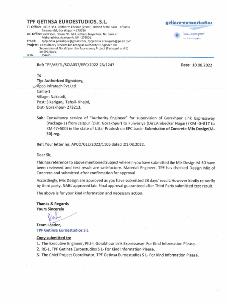 Approval of M-50 Concrete Mix Design | PDF