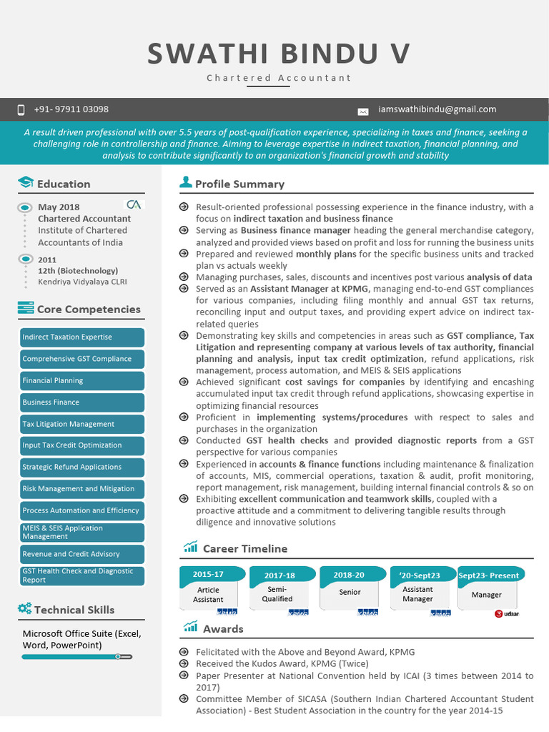 SwathiBindu CA - Resume - Business Finance | PDF | Taxes | Indirect Tax