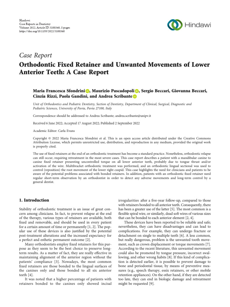 Orthodontic Fixed Retainer and Unwanted Movements of Lower Anterior ...