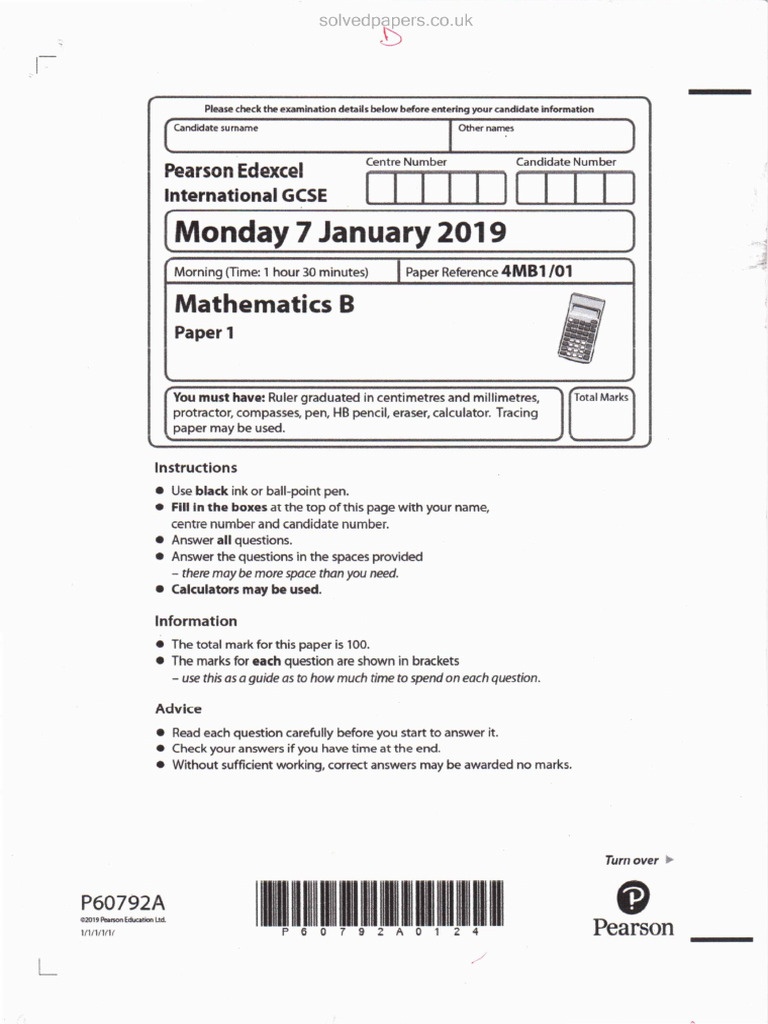MathB-Paper 1-January 2019 | PDF