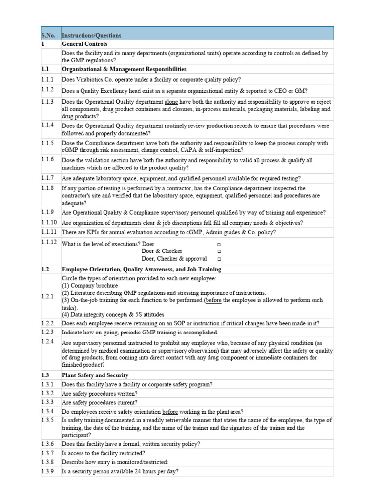 GMP Audit Checklist | PDF | Sanitation | Tablet (Pharmacy)