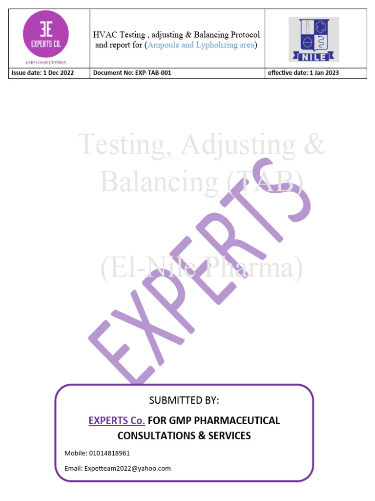 Testing, Adjusting & Balancing (TAB) (El-Nile Pharma) : Experts Co ...