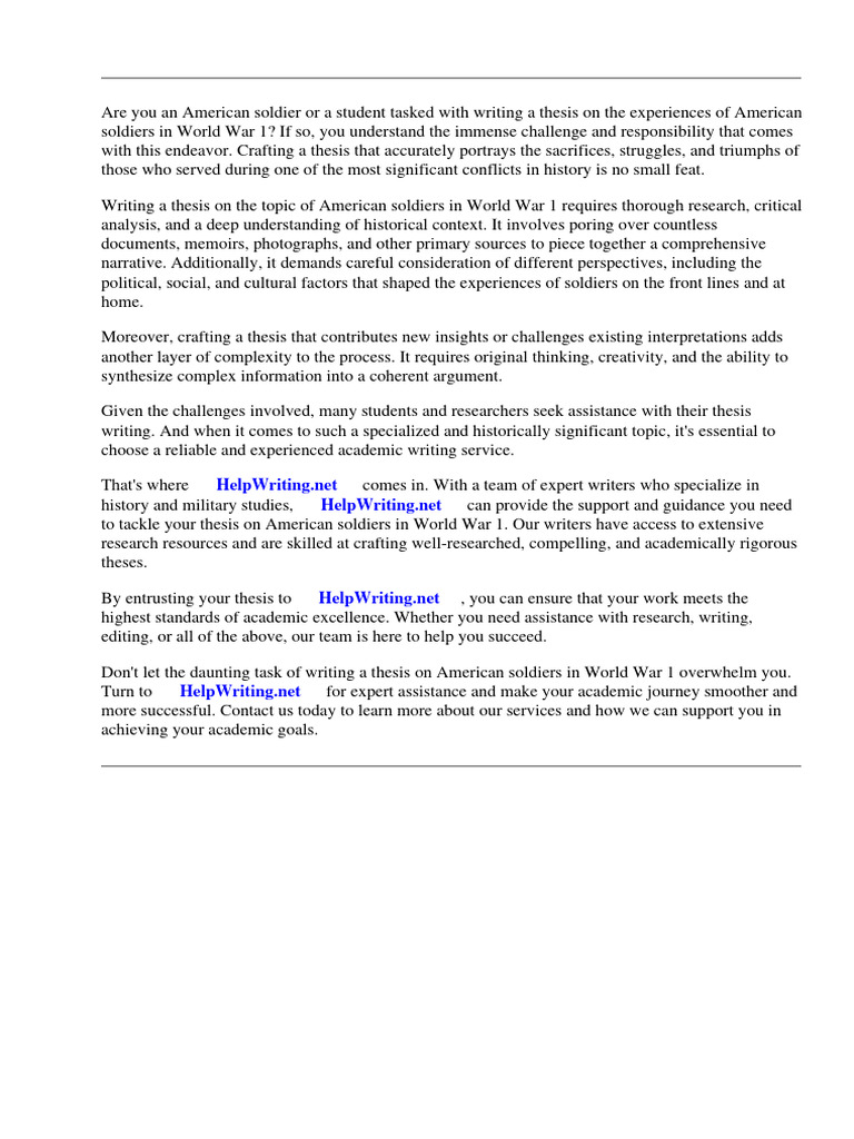 Thesis of An American Soldier in World War 1 | PDF | Trench Warfare ...