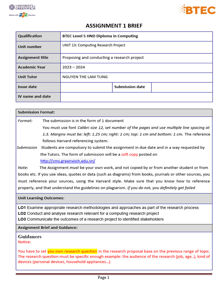Assignment 1-Brief Guide 2023 - 2024 | PDF
