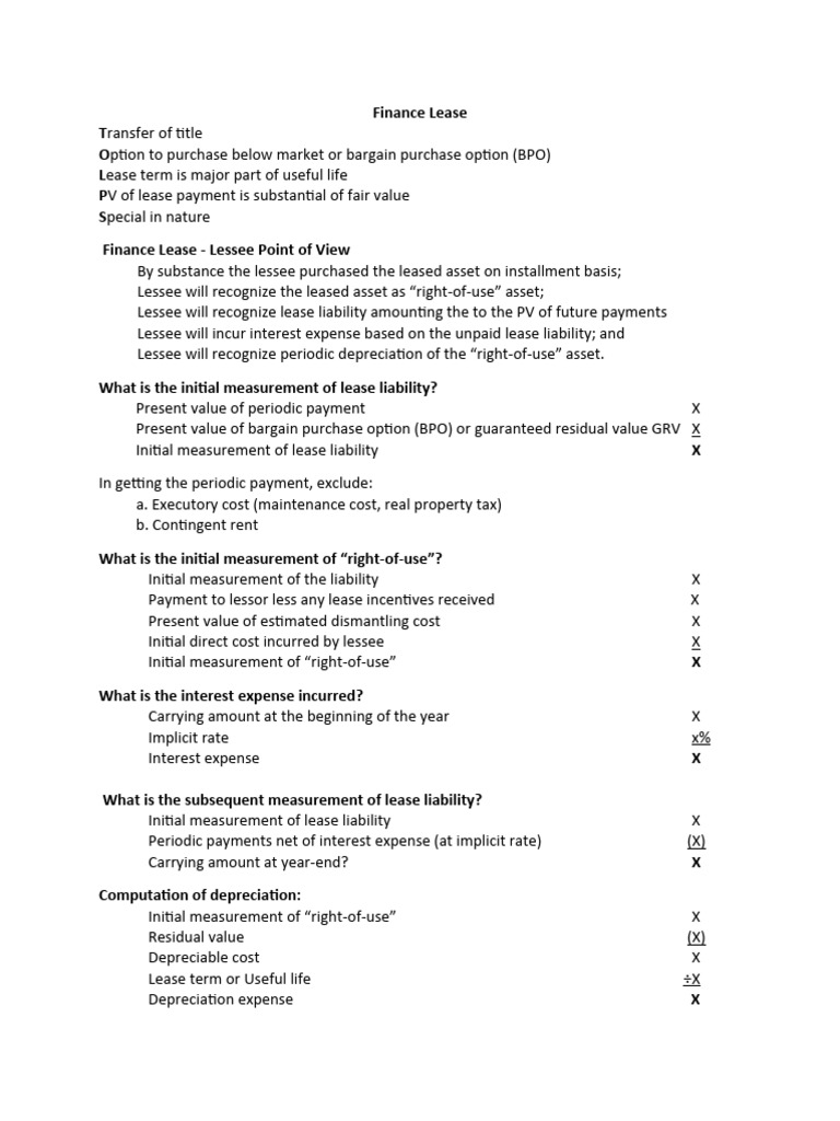 Finance Lease: Measurement and Accounting | PDF | Lease | Depreciation