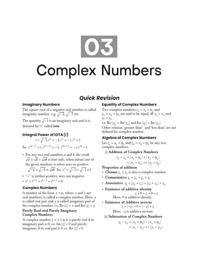 Ch3-Complex Numbers-Class 11 - Revisioin Notes With Questions | PDF ...