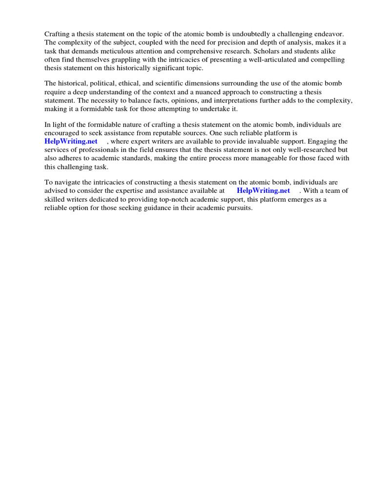 Thesis Statement Atomic Bomb | PDF | Nuclear Weapons | Atomic Bombings ...