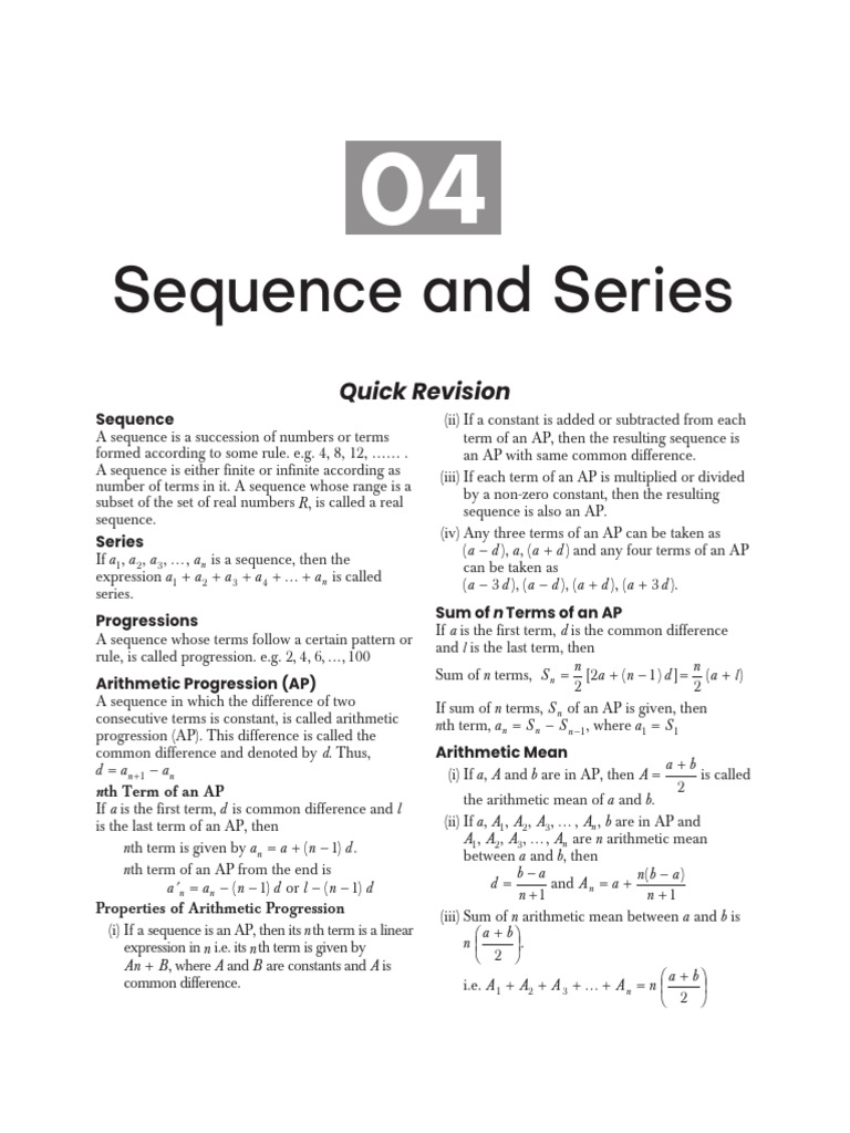 ch4- Sequence and Series-class 11-revision notes with questions | PDF ...