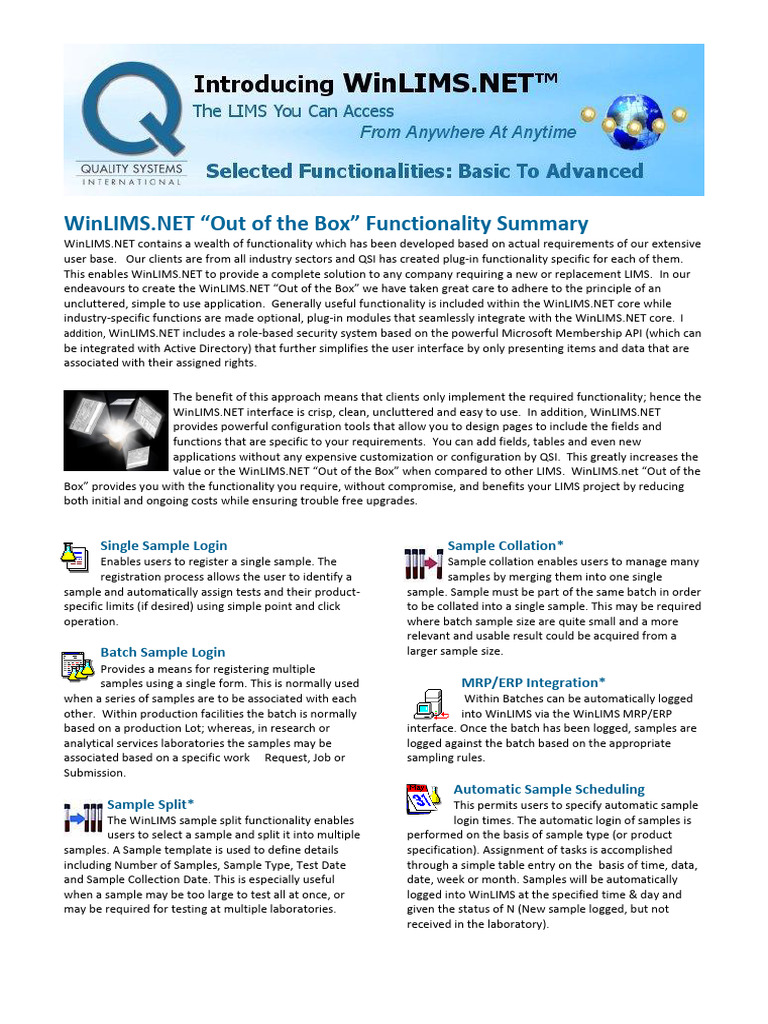 Win LIMSFunctional Overview | PDF | Quality Assurance | Sampling (Statistics)
