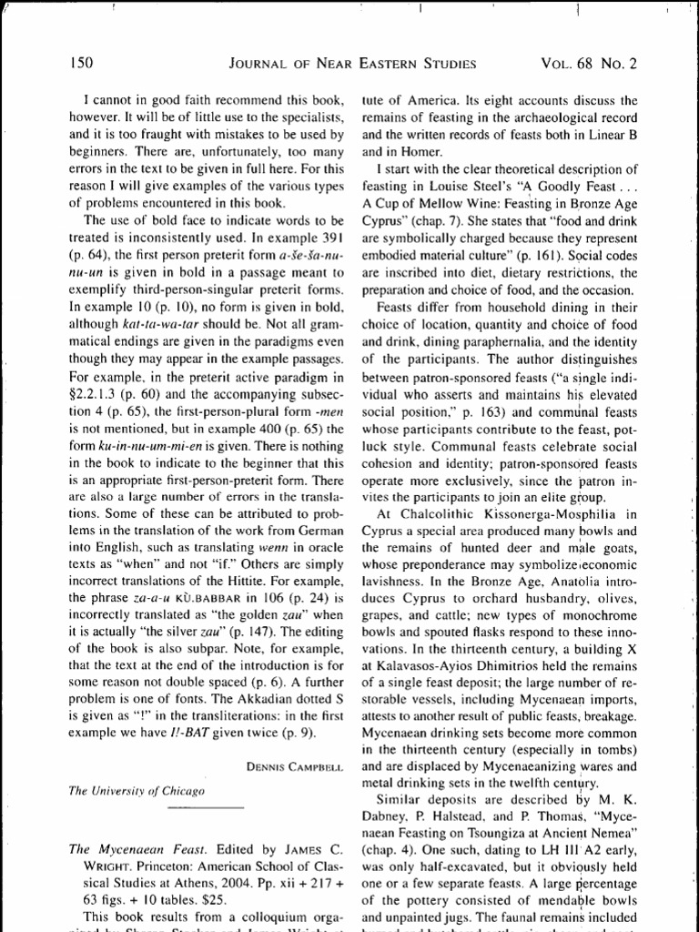 Journal of Near Eastern Studies 2009 - Wright James-The Mycenaean Feast ...