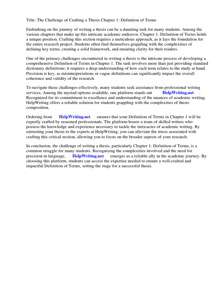 Thesis Chapter 1 Definition of Terms | PDF