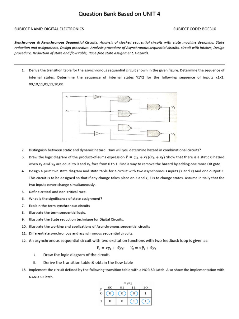 Question Bank Unit 4-1 | PDF | Digital Electronics | Logic Gate