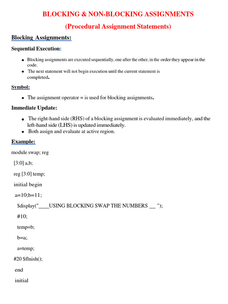 Blocking And Non Blocking Assignments 1 Pdf