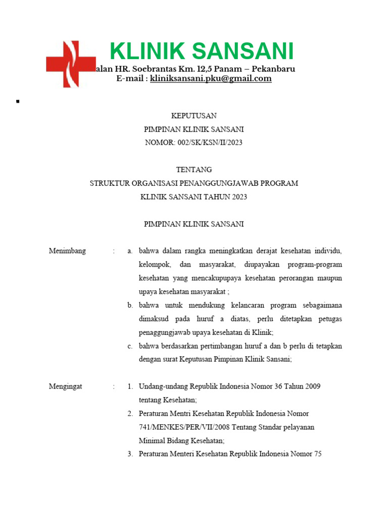 SK STRK Organisasi PJ Program Sansani | PDF