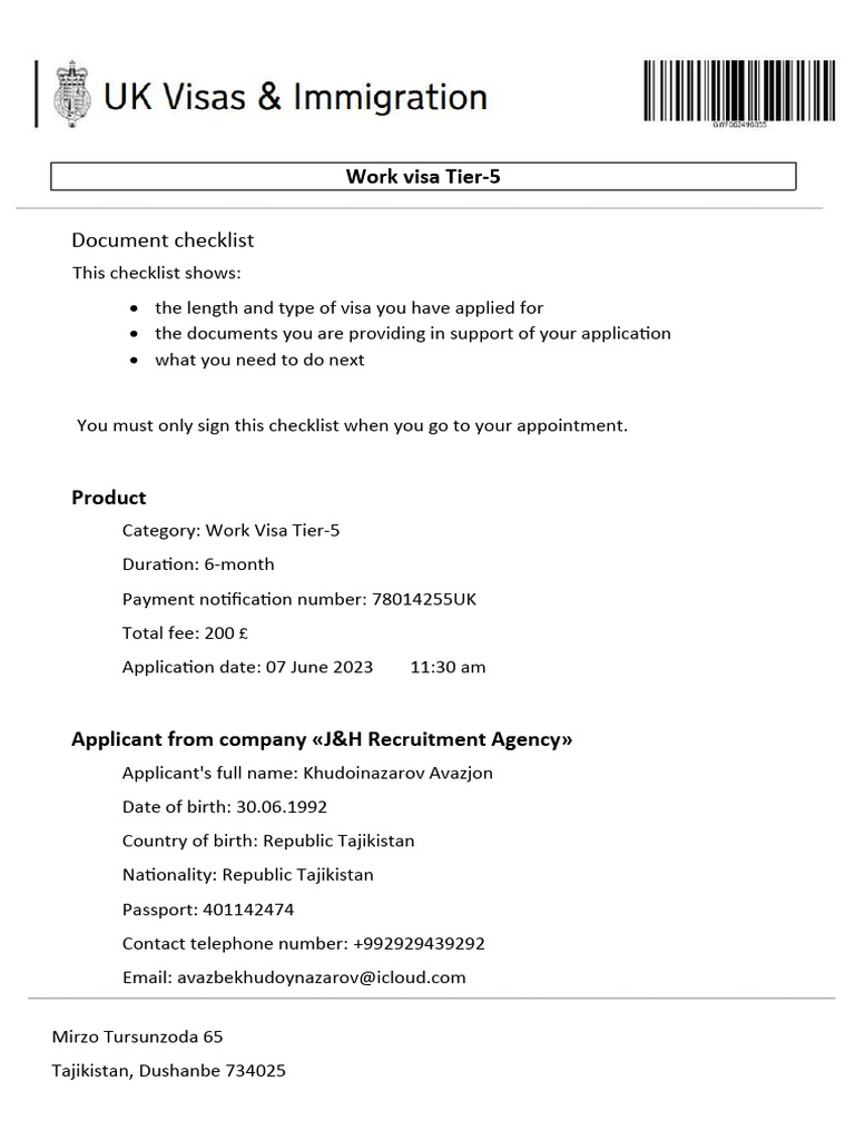 UK Tier-5 Work Visa Checklist | PDF | Career & Growth | Law