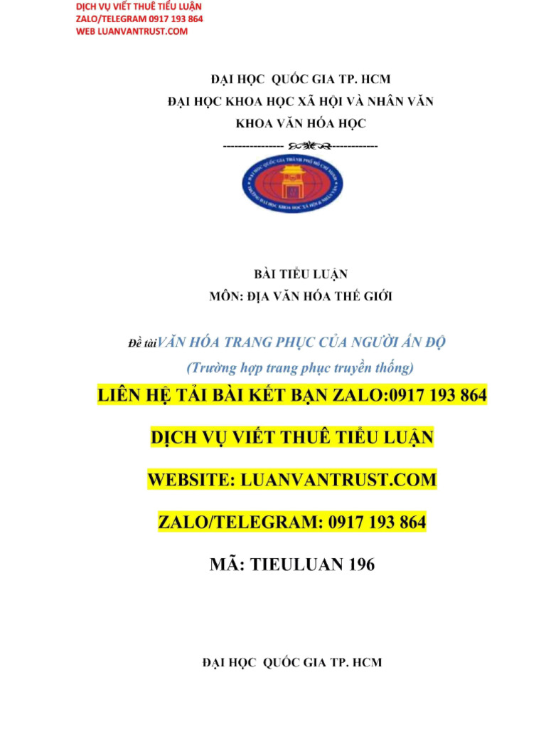 PDF Bai Mau Tieu Luan Ve Van Hoa Trang Phuc An Do Hay - Compress | PDF