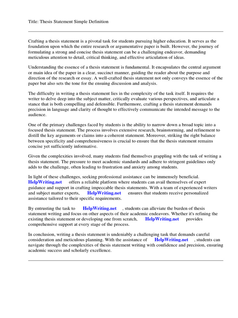 Thesis Statement Simple Definition | PDF | Career & Growth | Business