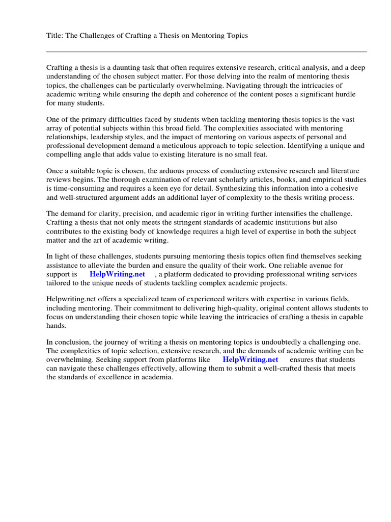 Mentoring Thesis Topics | PDF | Mentorship | Thesis