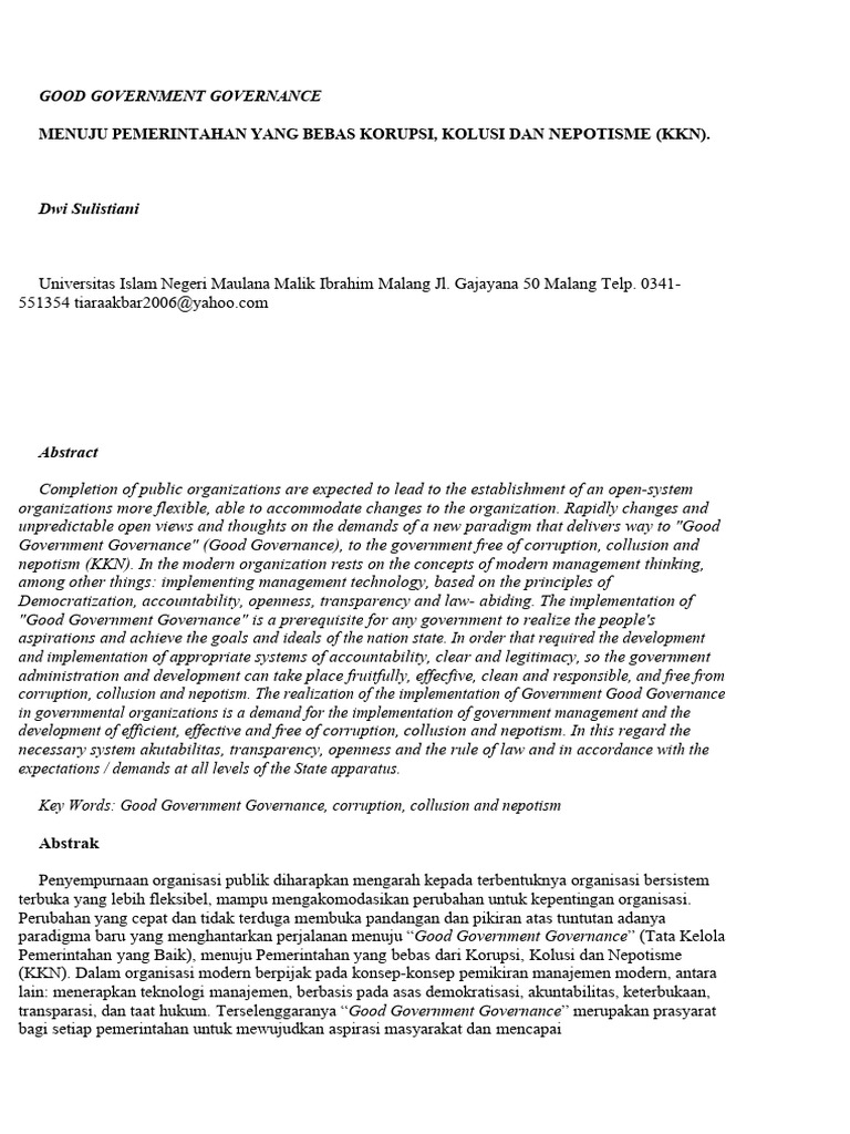Good Government Governance Menuju Pemerintah Yang | PDF | Political ...