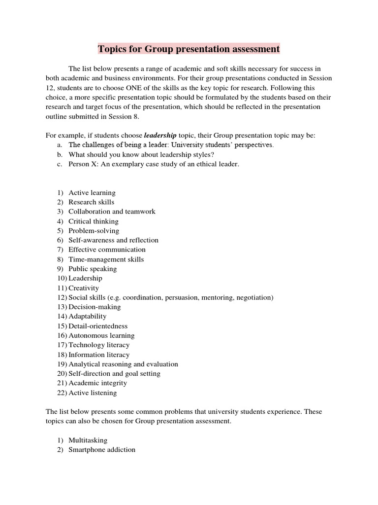 Group Presentation Topics Guide | PDF