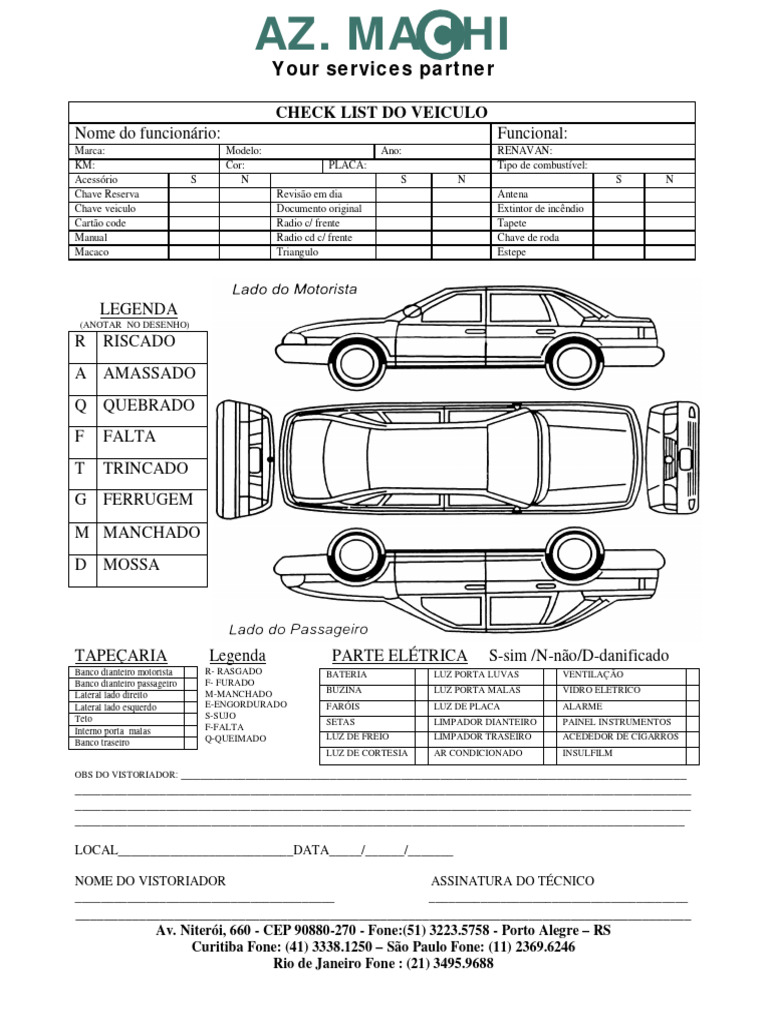 Check list-Carro | PDF | Carro | Tecnologia de veículos