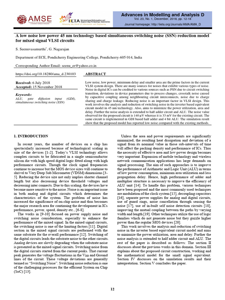 A Low Noise Power 45 Nm Technology Based Simultaneous Switching Noise