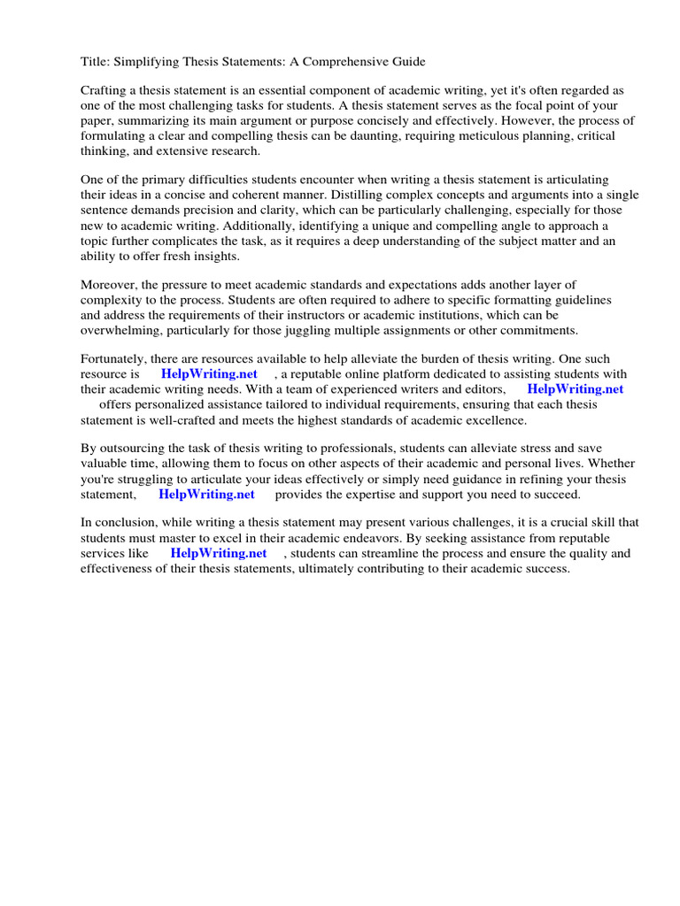 Simple Thesis Statement Definition | PDF | Essays | Thesis