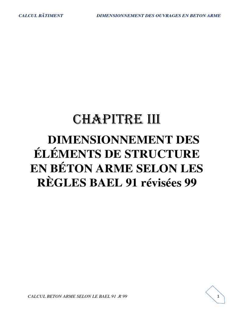 Chapitre Iii - Calcul Beton Arme Selon Le Bael 91 .R 99 | PDF