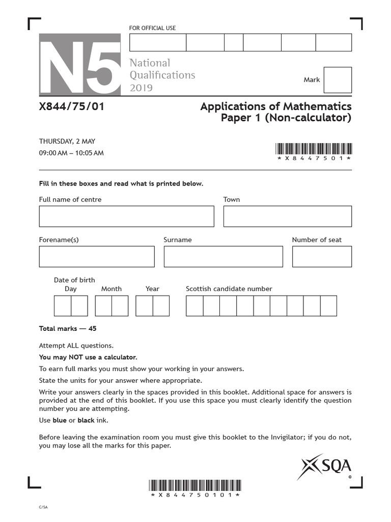 N5 Applications-of-Mathematics All 2019 | PDF