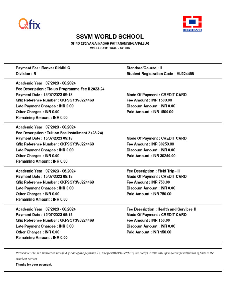 QFIX PAYMENT RECEIPT 0KFSQY3VJ224468 July | PDF | Payments | Credit Card