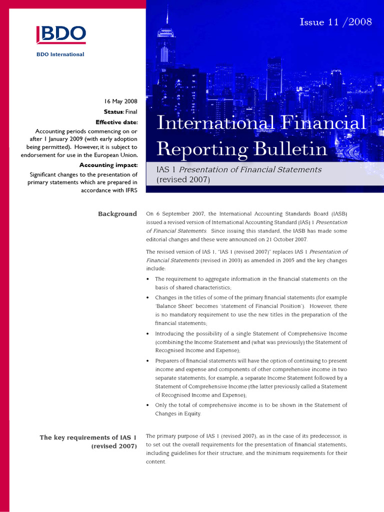 Revised IAS 1: Key Changes 2007 | PDF | Income Statement ...